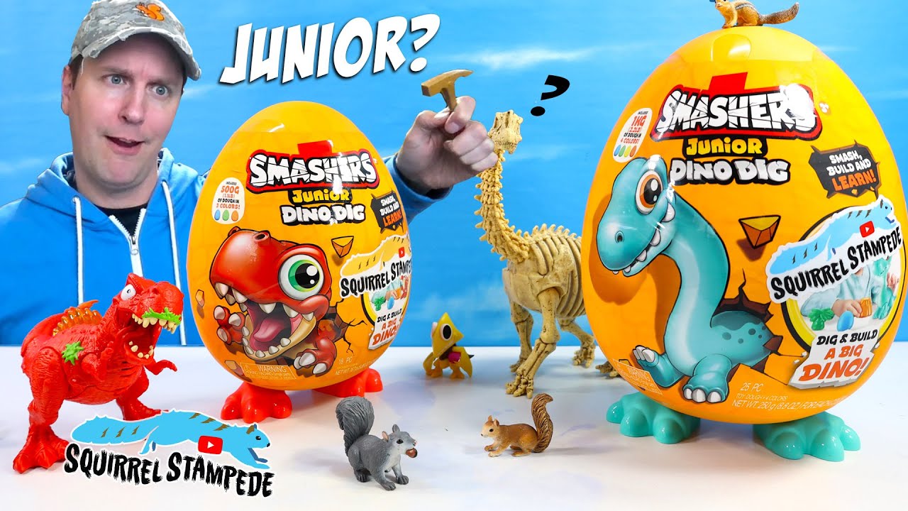 SMASHERS Junior? Dino Dig Build Egg Review Brontosaurus & Raptor! - YouTube