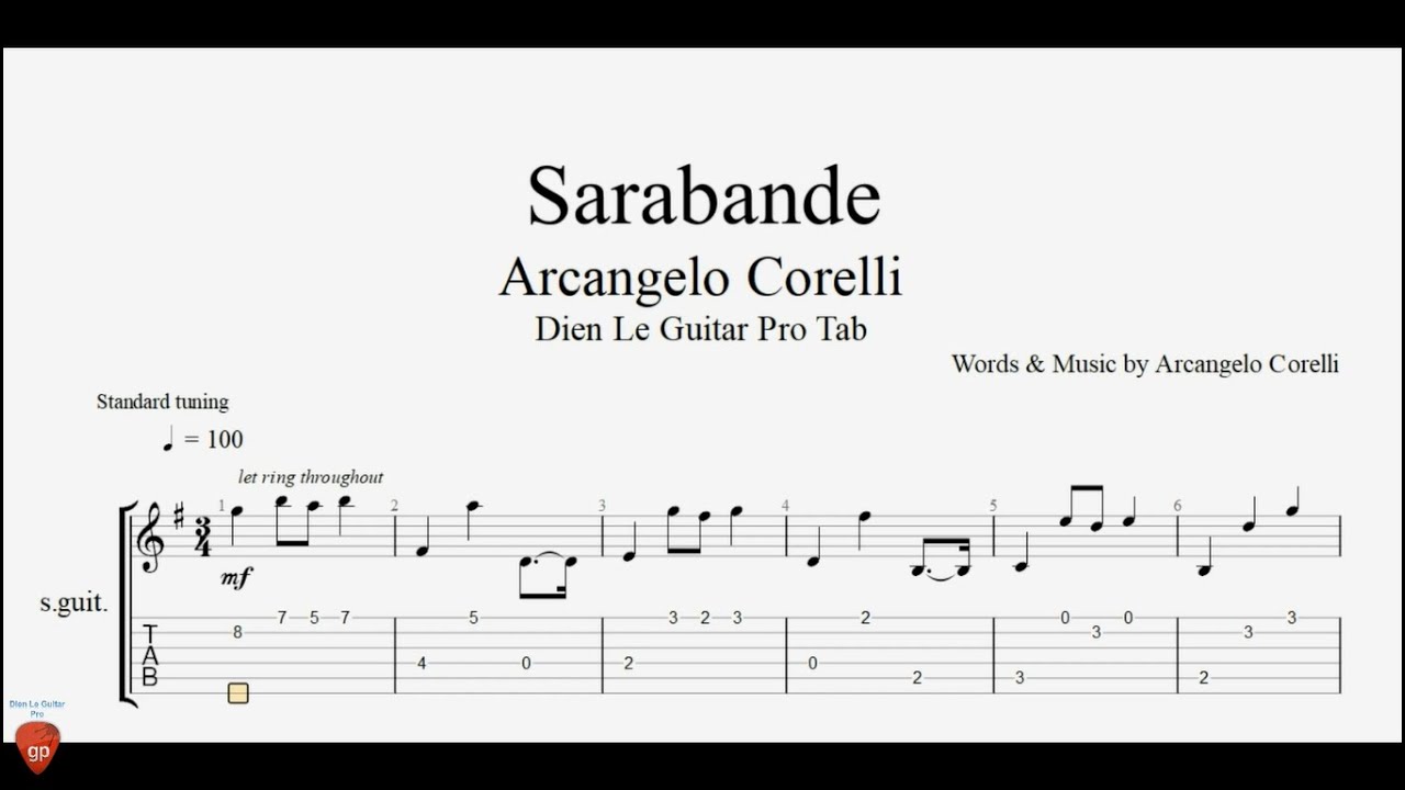 Arcangelo Corelli - Sarabande - Guitar Tutorial + TAB - YouTube