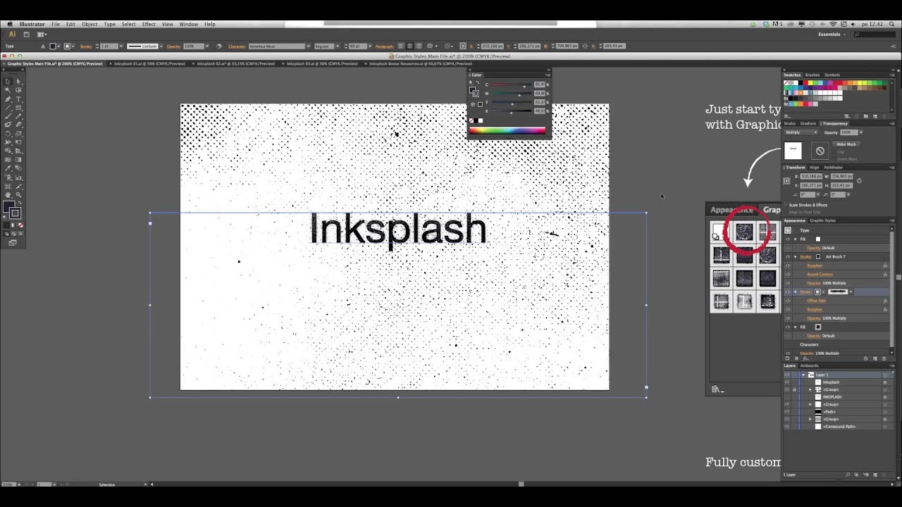 Inksplash Illustrator Graphic Styles Text Effects - YouTube