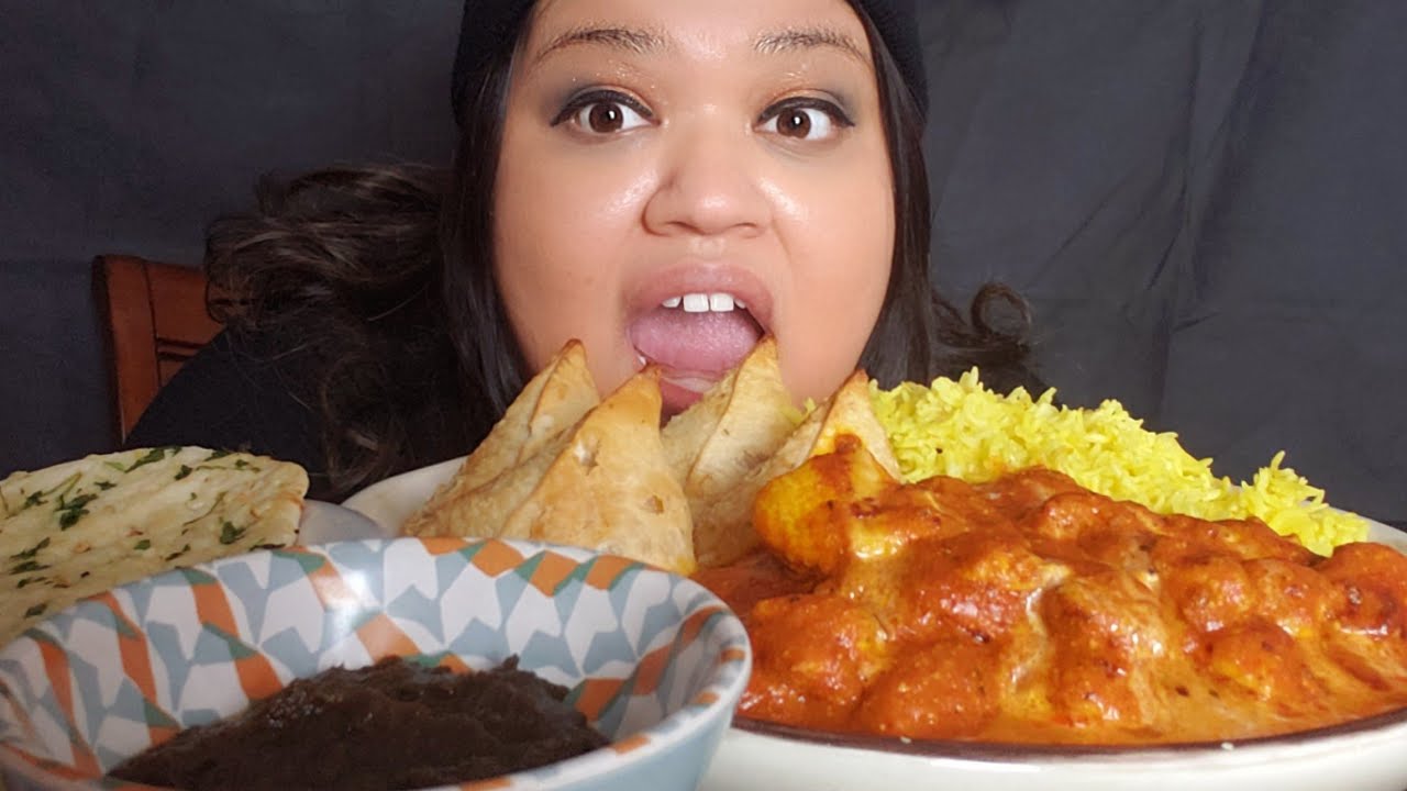 Mukbang Indian Food!! Butter Chicken! | Spicy Samosa | Garlic Naan ...
