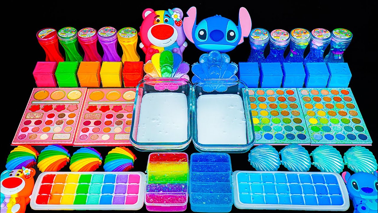 Rainbow vs Blue Slime 🌈 LOTSO vs STITCH 💙 Mixing random into Glossy ...