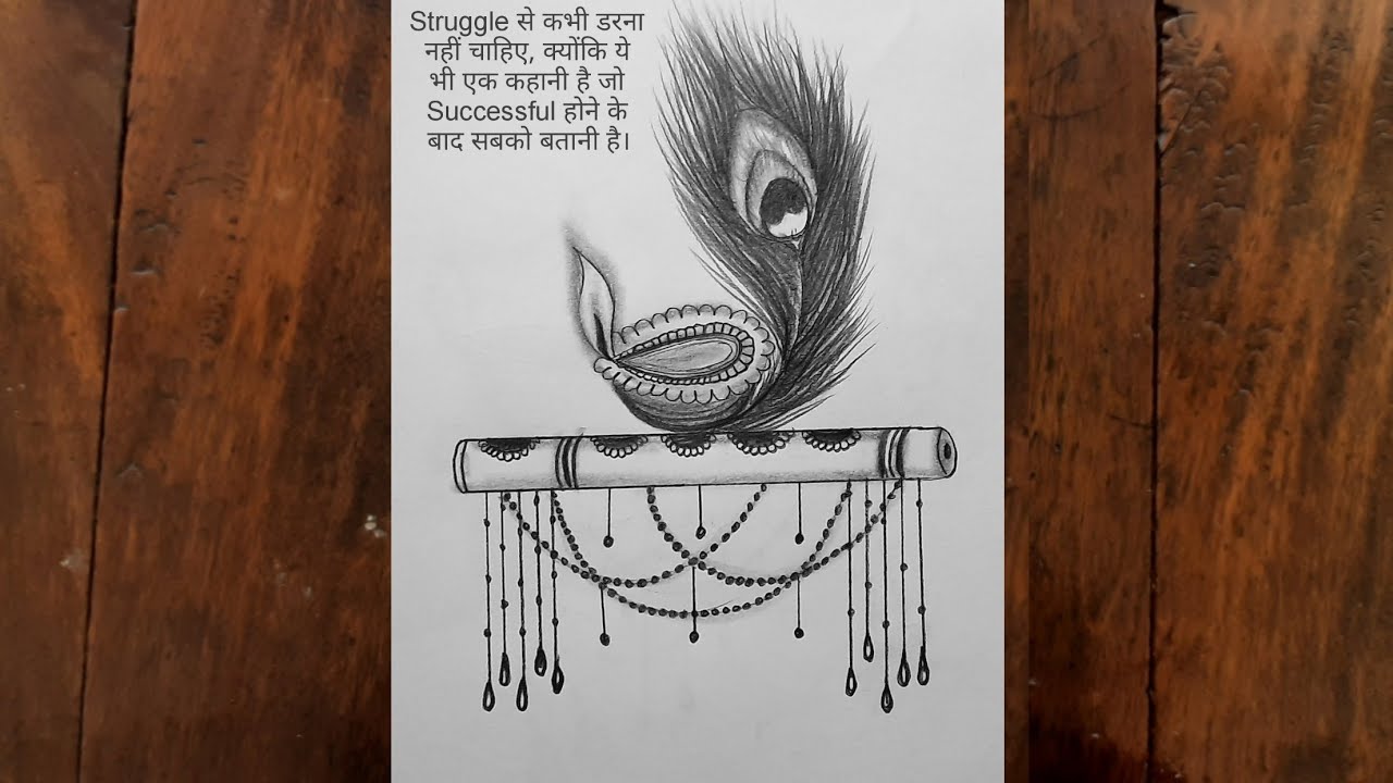 beautiful drawing for diwali | how to draw diya | krishna's flute and ...