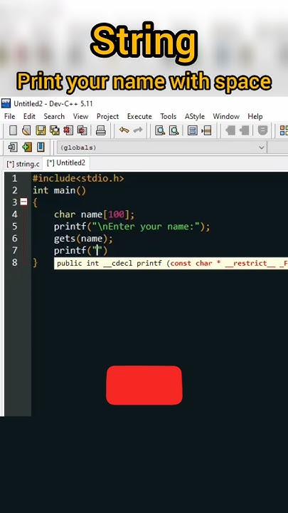 Print Your Name With Space String Program Clanguage Cprogramming Youtube