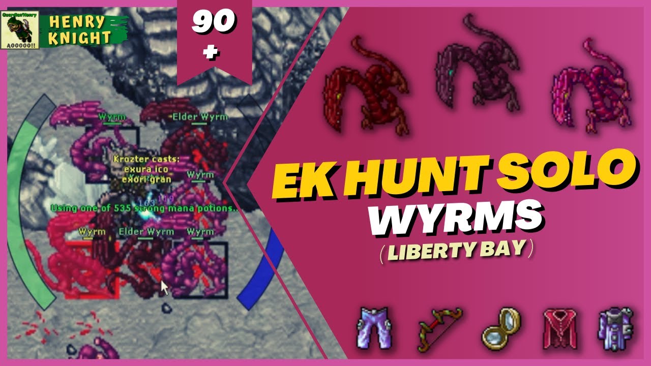 TIBIA: EK HUNT SOLO #97 WYRMS (LIBERTY BAY) - YouTube