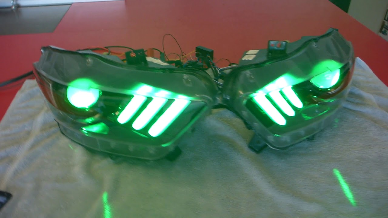 2015 Ford Mustang Custom RGB Headlights Rehab - YouTube