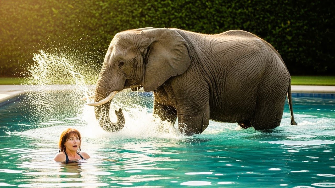 Karen Was Enjoying a Quiet Swim—Until an Elephant Walked Into the Pool ...