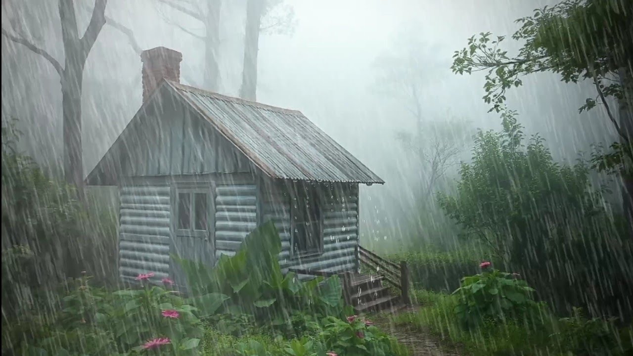Heavy Rain on a Small Tin House in Nature | Relaxing Rain Sounds for ...