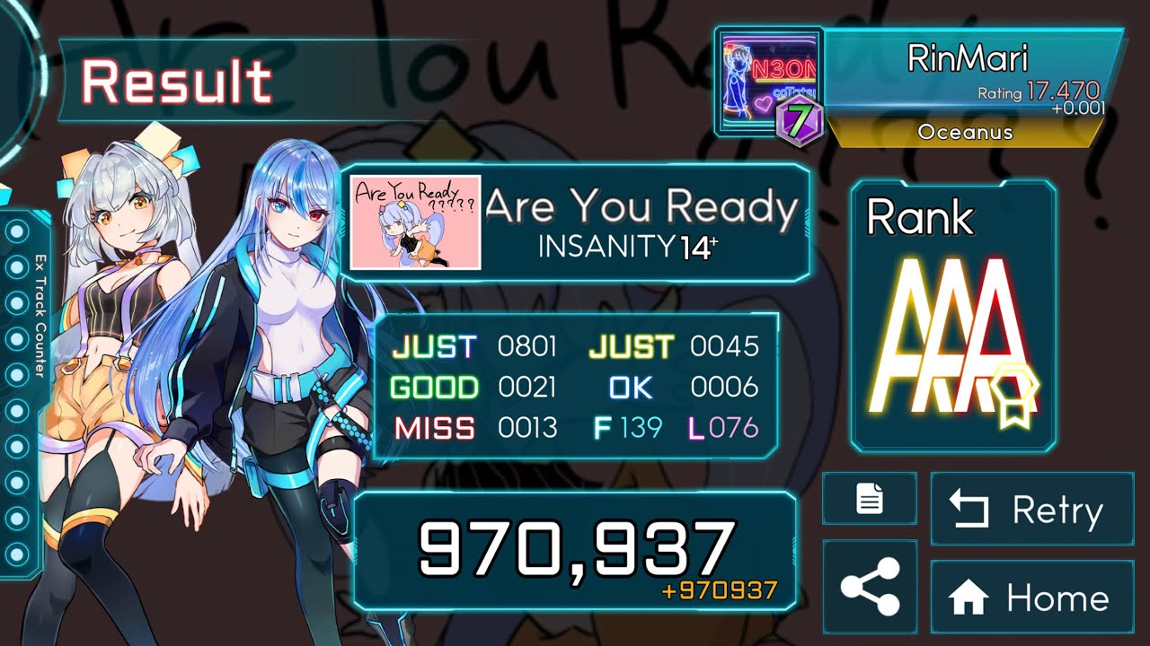 【TAKUMI³】 Are You Ready？？？ [INSANITY 14+] - 970,937 (AAA), Hard Clear - YouTube