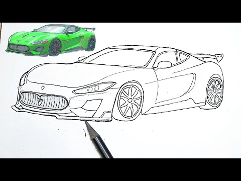 Maserati Car Drawing  || Maserati GranTurismo Car Sketching 🔥🔥💚