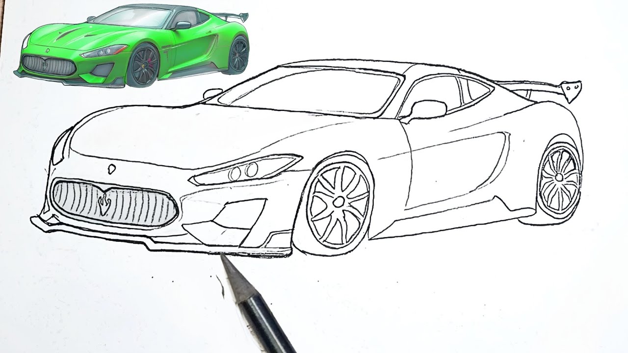 Maserati Car Drawing || Maserati GranTurismo Car Sketching 🔥🔥💚 - YouTube