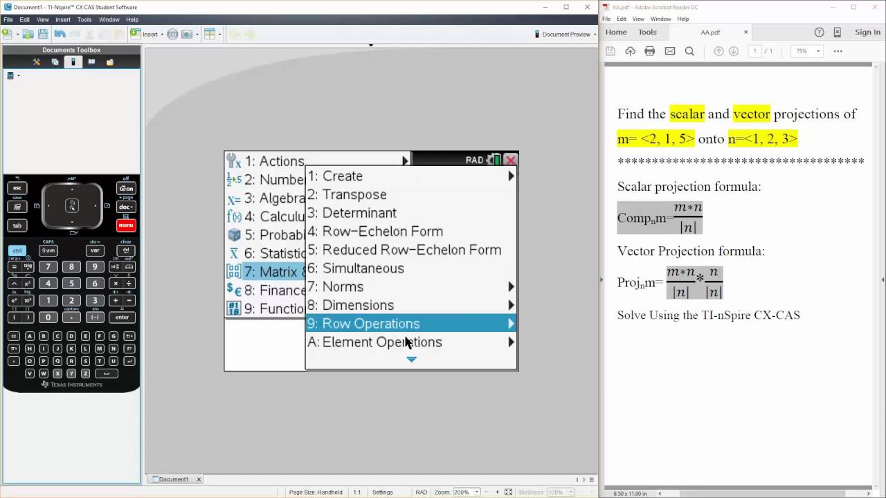 Calc 3: Vectors and the Dot Product (TI-nSpire CX CAS) ptC - YouTube