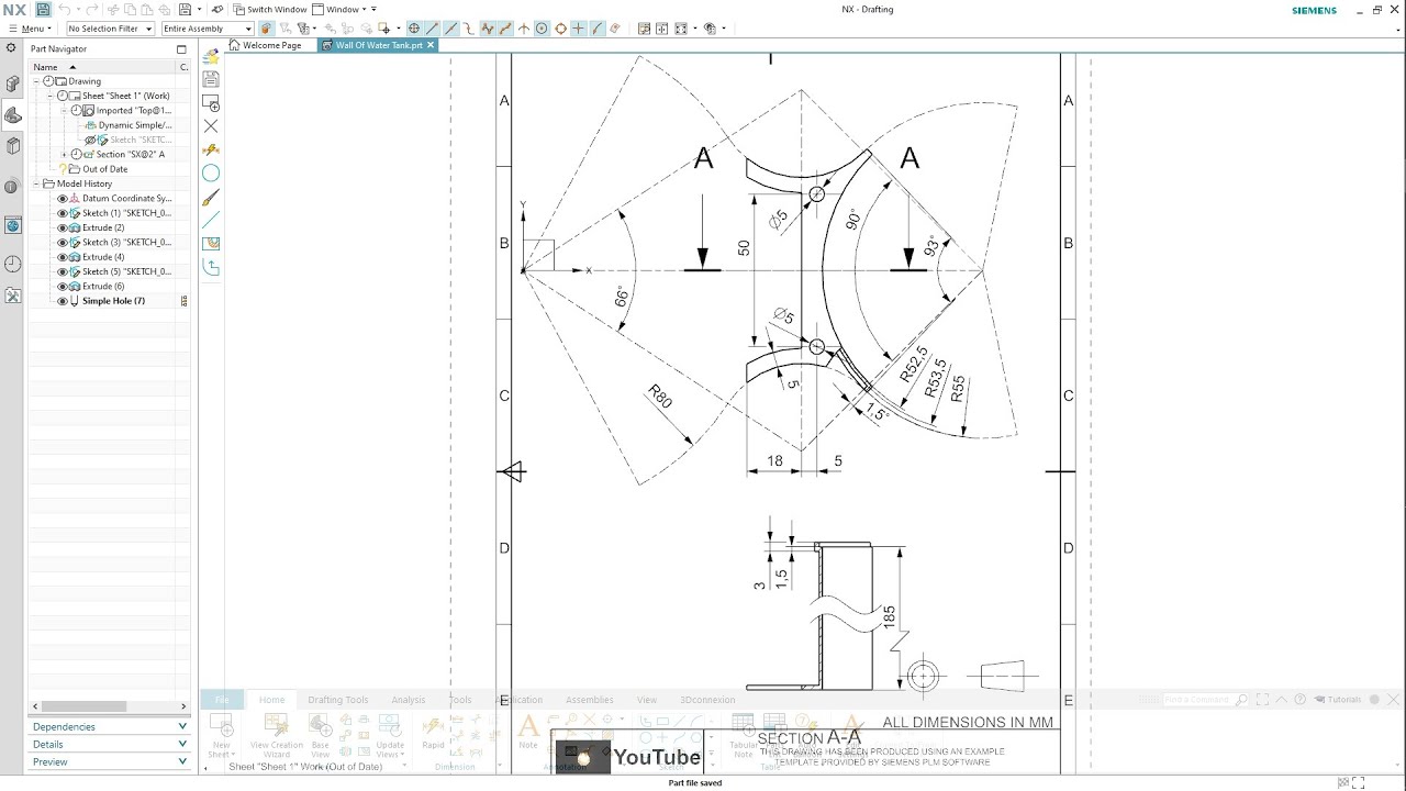SIEMENS NX - WALL OF WATER TANK - DRAWING - COFFEE MACHINE - YouTube