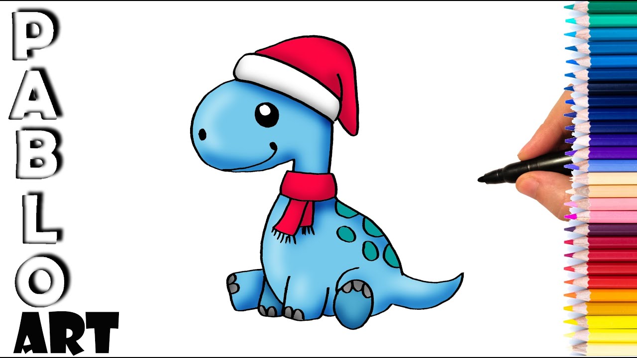 How to draw 🎅 Dino Dinosaur for christmas | Learn to Draw step by step ...