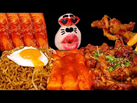 ASMR KOREAN ÇİĞNENEBİLİR TTEOKBOKKI VE ACILI TAVUK AYAKLARI 🔥 Siyah Fasulye Eriştesi