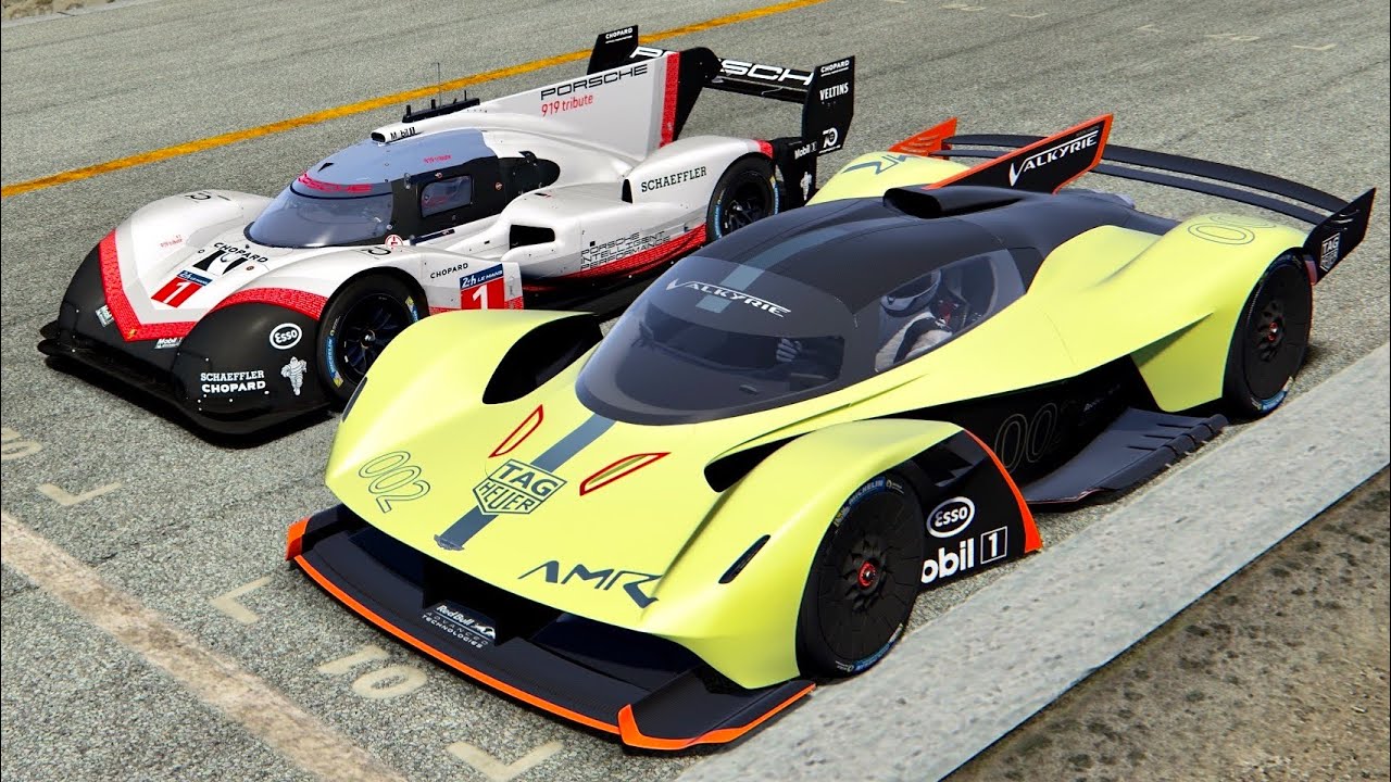 Aston Martin Valkyrie AMR Pro vs Porsche 919 EVO - Old monza - YouTube