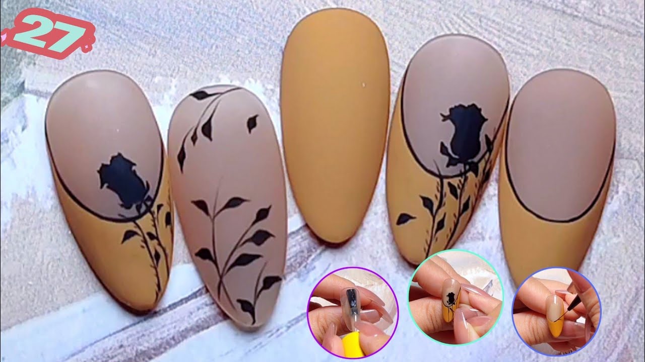 [27]black lines, rose shadows, nail art - YouTube