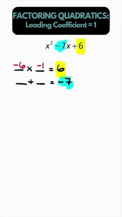 Factoring - Quadratics with a leading coefficient = 1, example 2 #maths ...