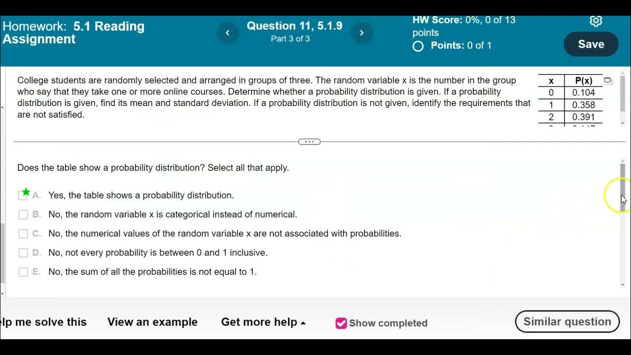 Math 14 HW 5.1.9 Find mean & standard deviation of a probability distribution by hand. - YouTube
