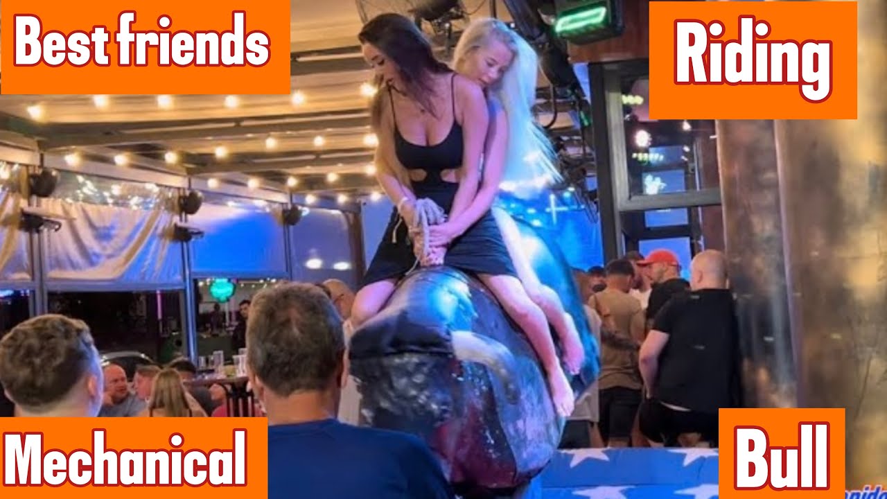 Two best crazy friends enjoying mechanical bull riding #benidorm bull ...