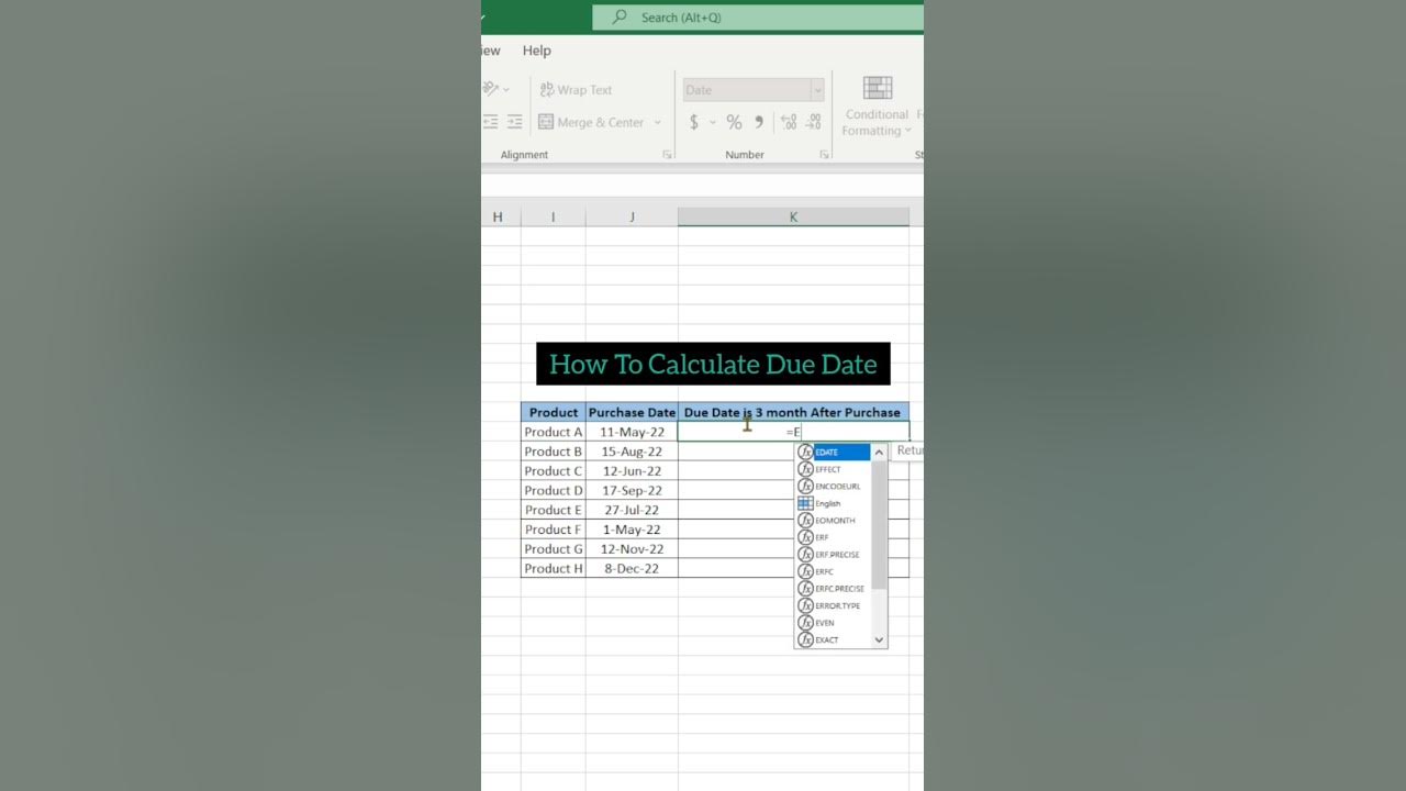 How To Calculate Due Date In Excel shorts shorrsvideo youtubeshorts how-to-calculate-due-date-in-excel-shorts-shorrsvideo-youtubeshorts