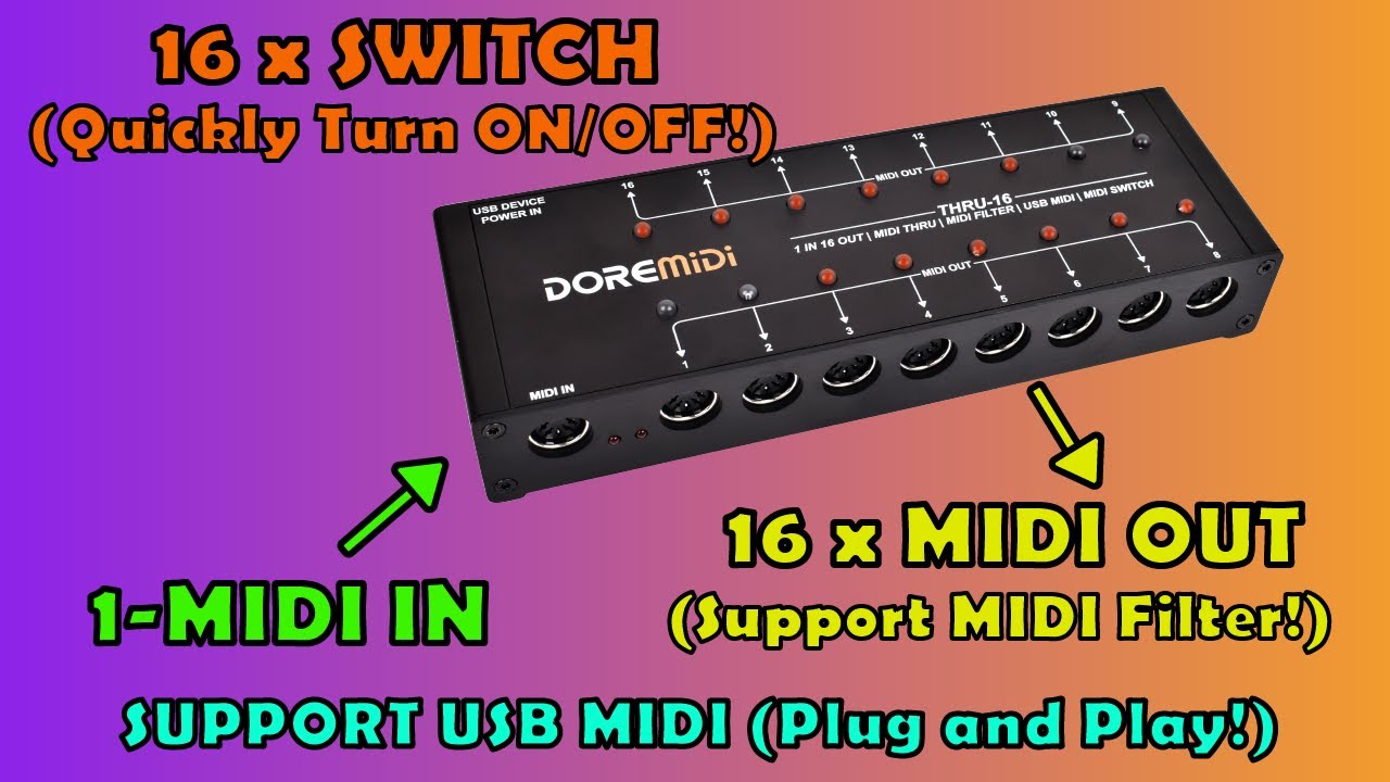 【DOREMiDi】Tutorial on MIDI THRU-16 Expander supports MIDI Splitter and ...
