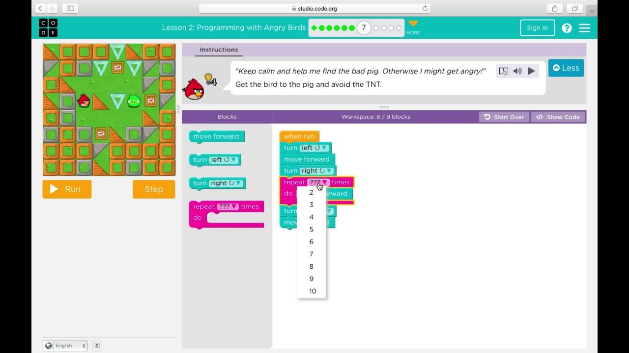 code.org || Express course (2020) || lesson 2 || Programming with Angry birds - YouTube