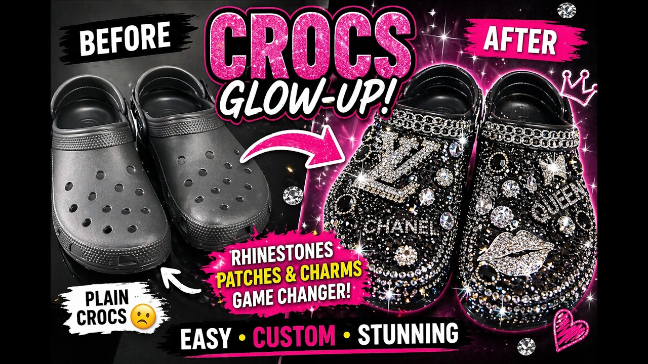 How to Customize Crocs with NO Holes! 💎 DIY Rhinestone & Charm Tutorial ...