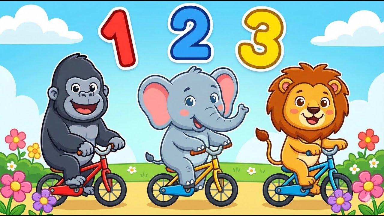 Counting Animals Riding Bikes 🚲🐘🦁 | Learn Numbers 1–10 for Kids - YouTube