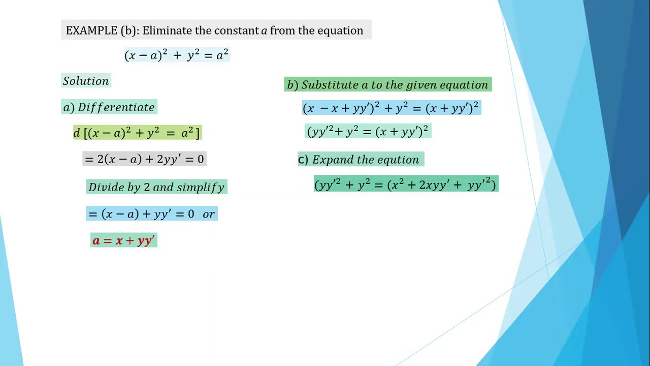 Solve problem in Elimination of arbitrary constant Problem 2 - YouTube