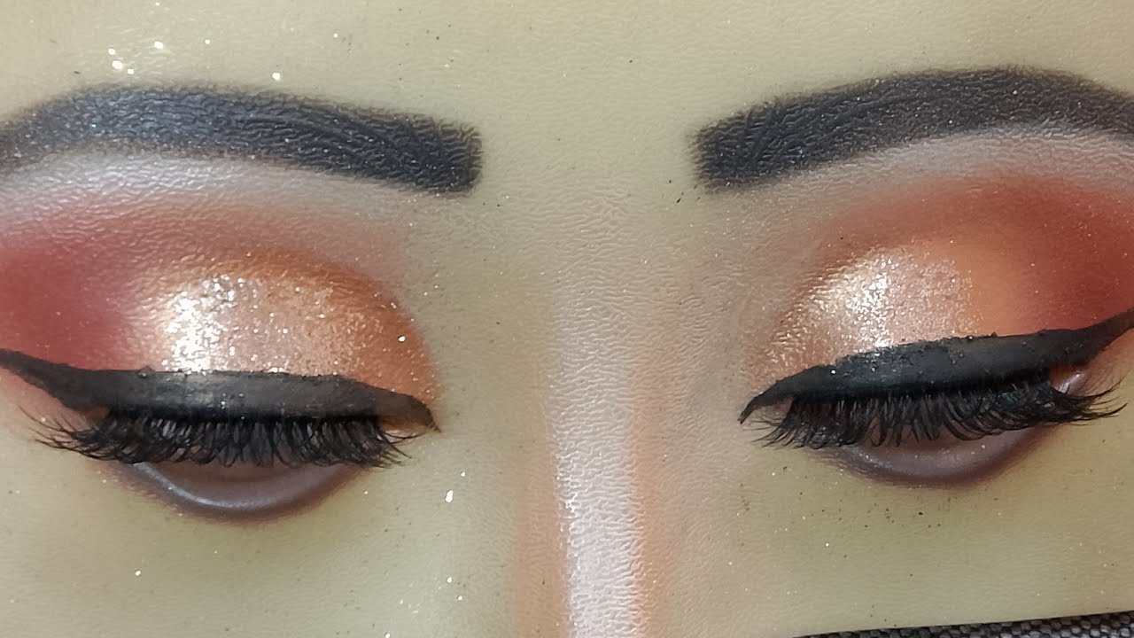 Golden glitter eye makeup look| Model makeup| redish gold makeup ...