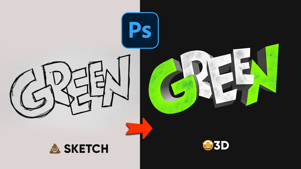 Photoshop Tutorial: Create a 3D Logo from a Rough Sketch - YouTube