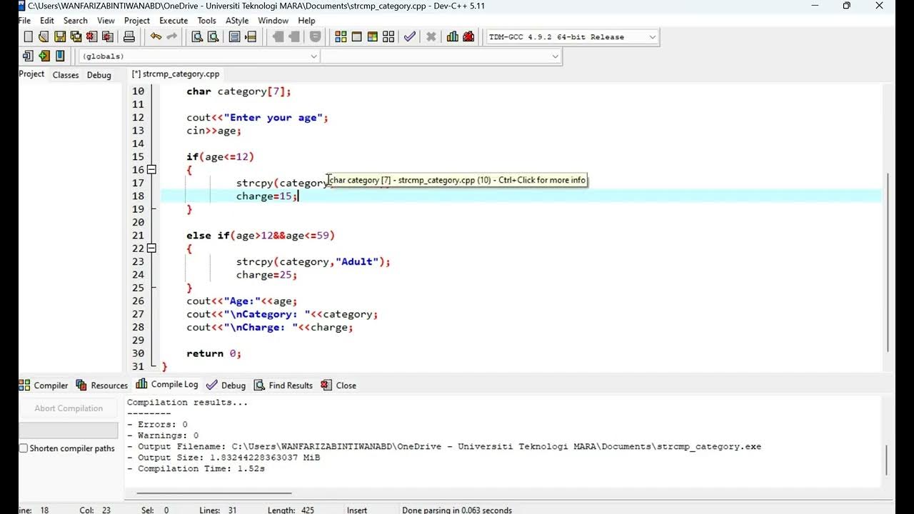 CSC 415 Using strcpy in a selection control structure - YouTube