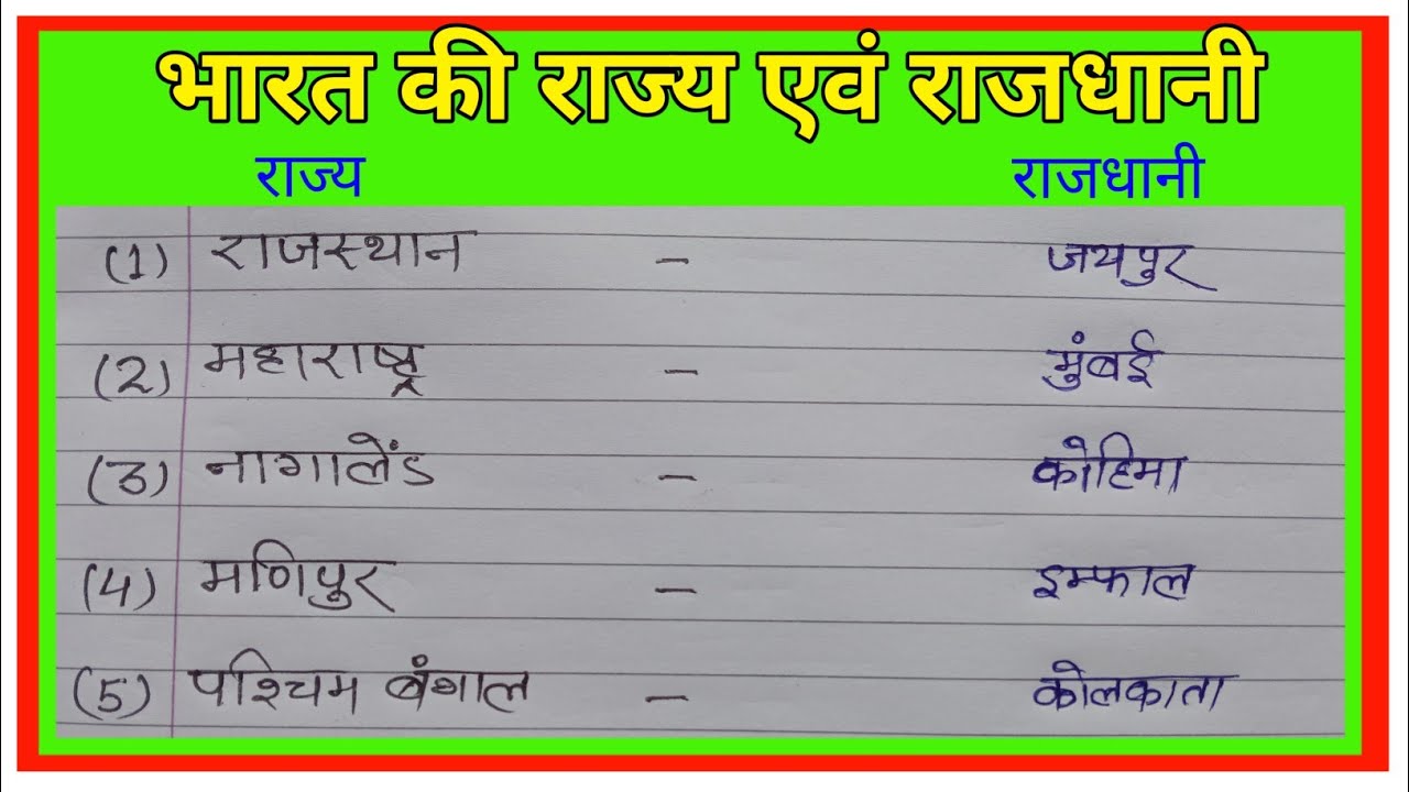 bharat ke rajya aur rajdhani |india's state and capital.भारत के राज्य ...