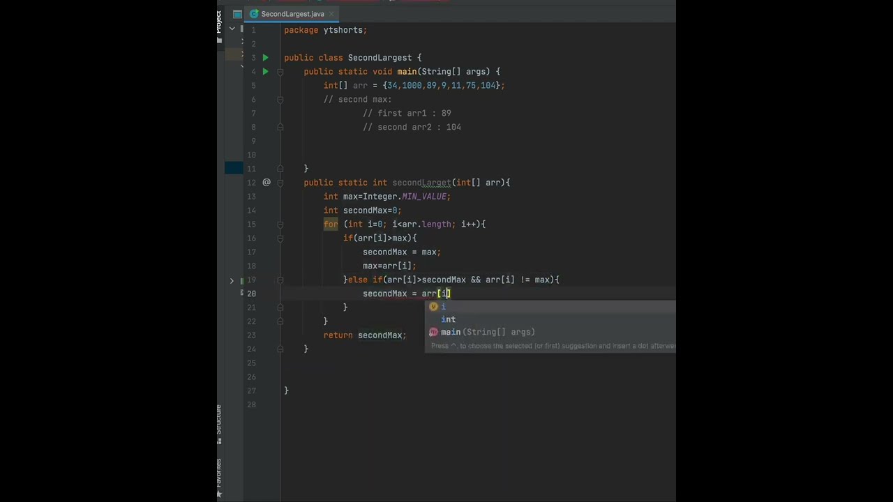 Find Second Largest Number From Array In Java Second Max Value From Array Shorts YTShorts Find Second Largest Number From Array In Java Second Max Value From Array Shorts YTShorts