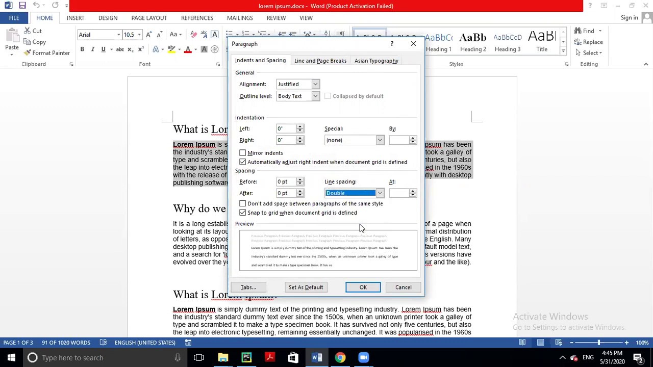 IT MS Word 36 How to adjust line spacing - YouTube