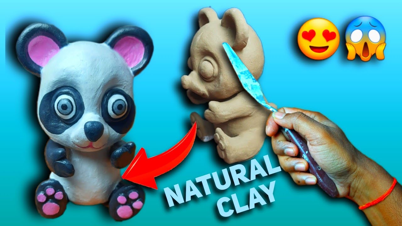 Making cute panda with natural clay 😱| Humkreative | DIY Clay craft ...