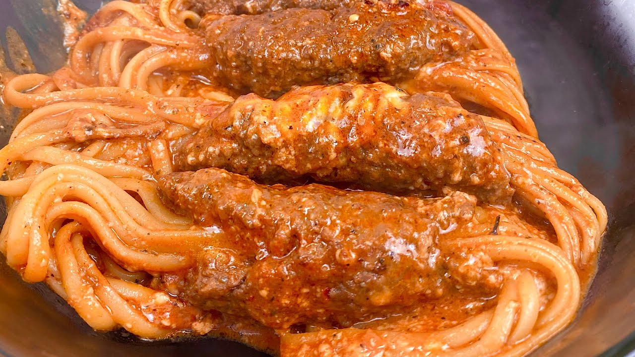 Meat roll wrapped spaghetti - YouTube