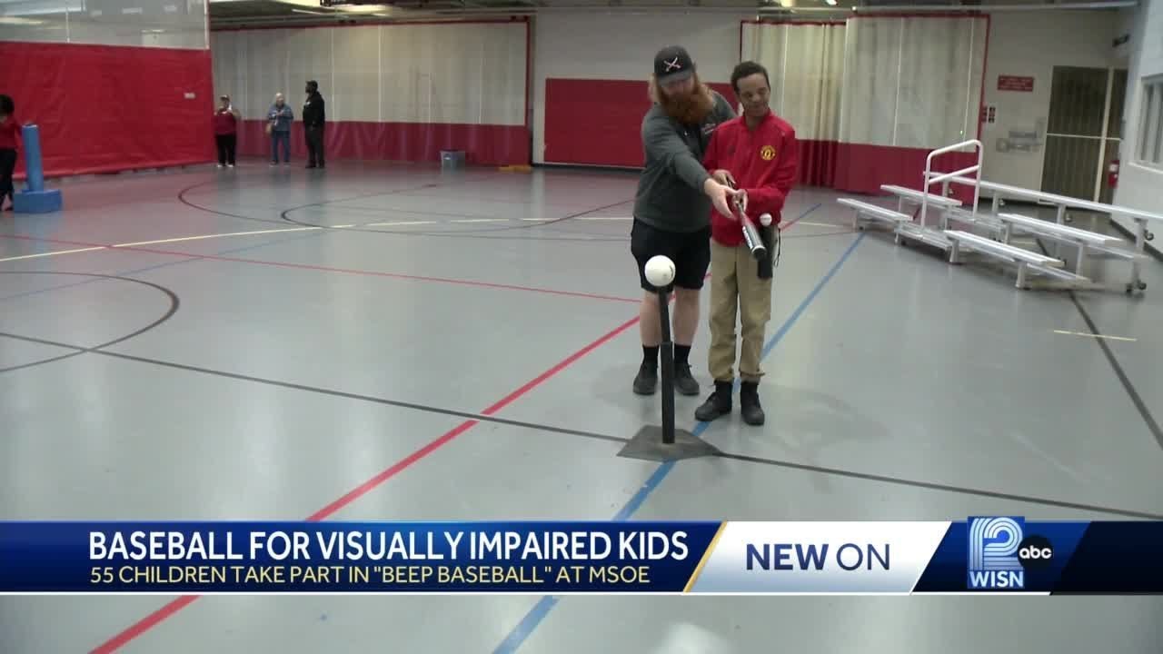 Visually impaired children play 'beep baseball' at MSOE - YouTube