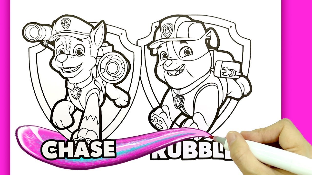 [ PAW Patrol ] CHASE and RUBBLE Action with Badge Coloring Page ...