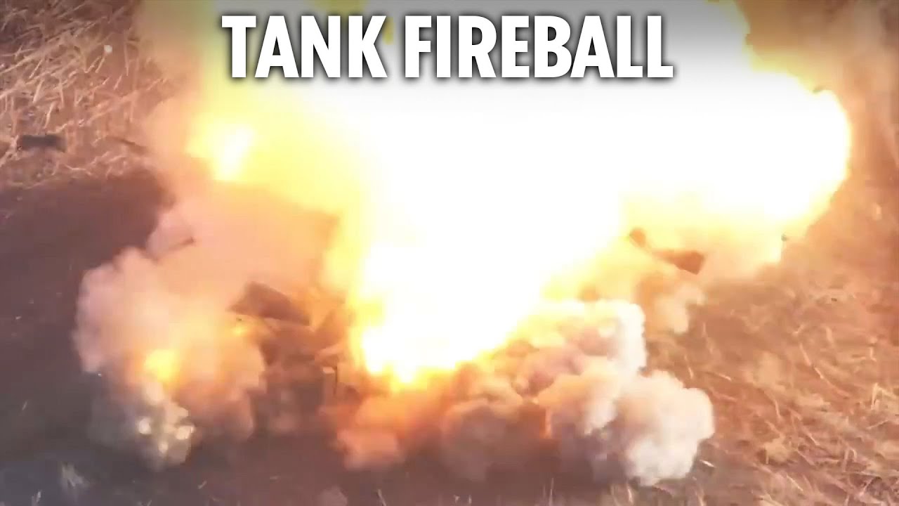 Moment Ukrainian drone obliterates Russian tank in huge explosion - YouTube