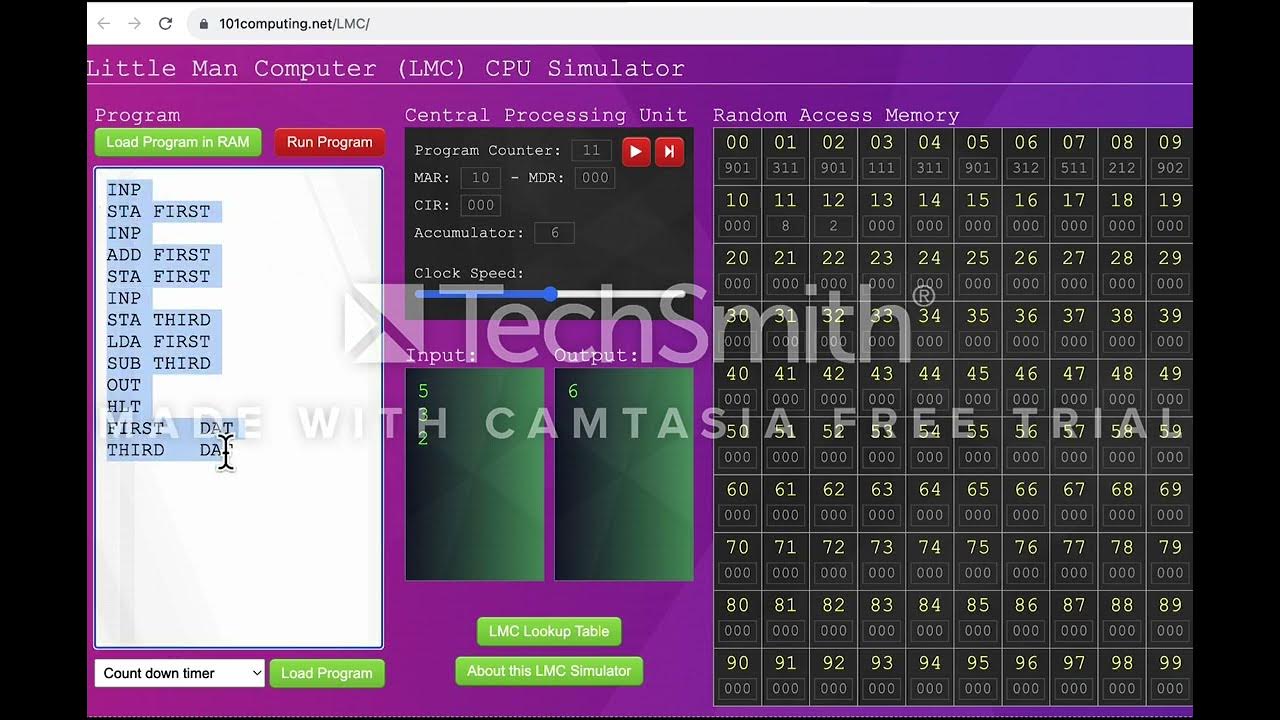 Little Man Computer Simulator: Taking three inputs, add the first two and subtract the third one ...
