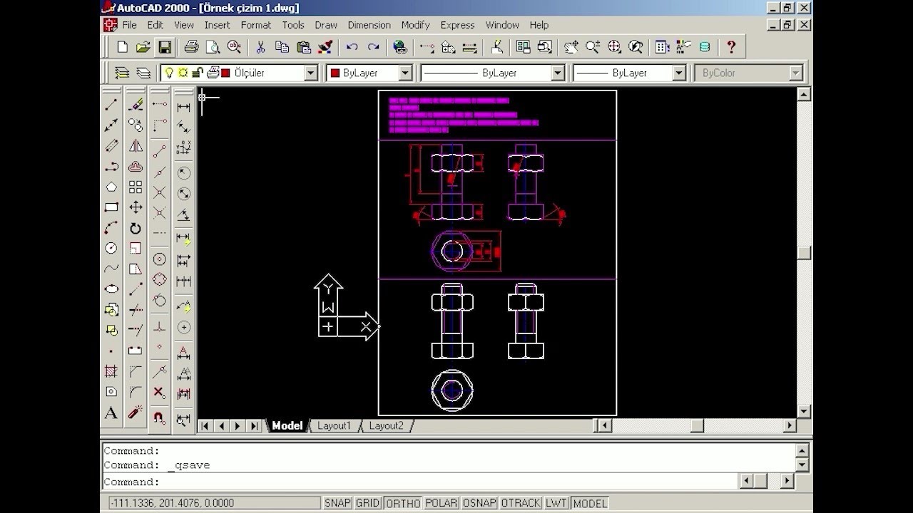 Temel Autocad 2000 Dersleri - Örnek Çizim - 1 (Tutorial-1) - YouTube