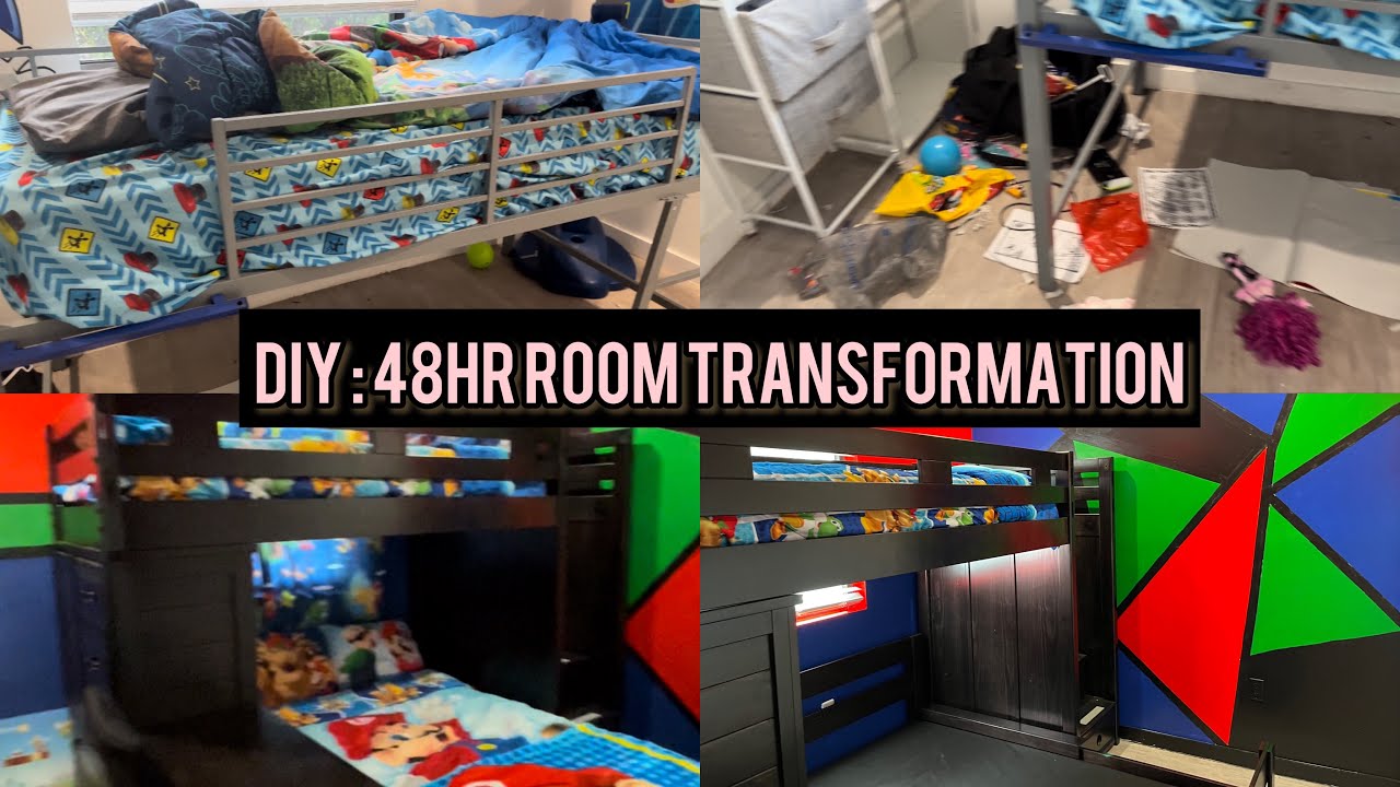 SURPRISEEEE😱😍‼️| DIY 48 HOUR SUPER MARIO ROOM TRANSFORMATION 💙 ...