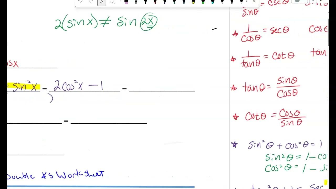 Precalculus Double Angle and Half Angle Identity Notes - YouTube