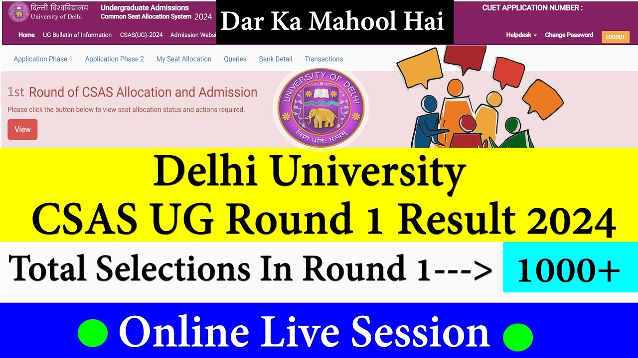 Delhi University CSAS UG 2024 Round 1 Result Live Session | DU Results ...