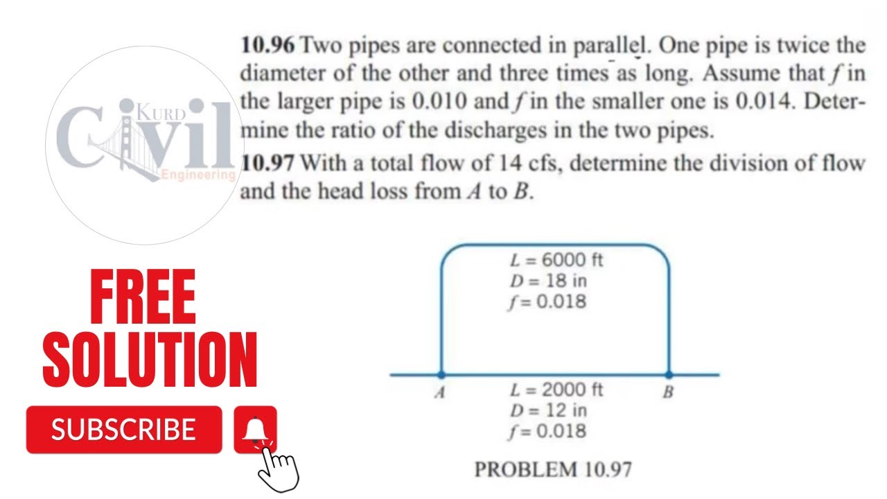 Two pipes are connected in parallel. Determine the ratio of the ...
