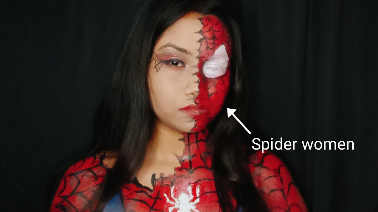 Half Spider - Women (Spiderman) transformation|| Bong renuka makeup🕷️🕸️ ...