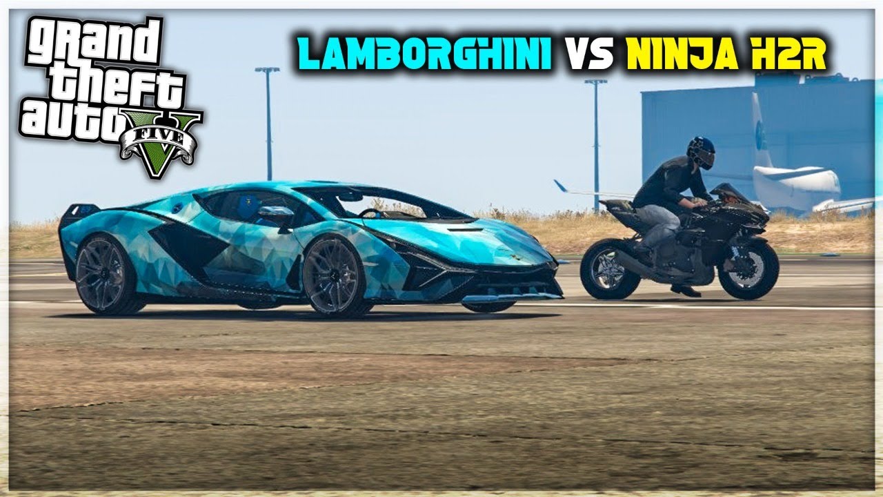 KAWASAKI NINJA H2R VS LAMBORGHINI SIAN IN GTA 5 MOD - YouTube