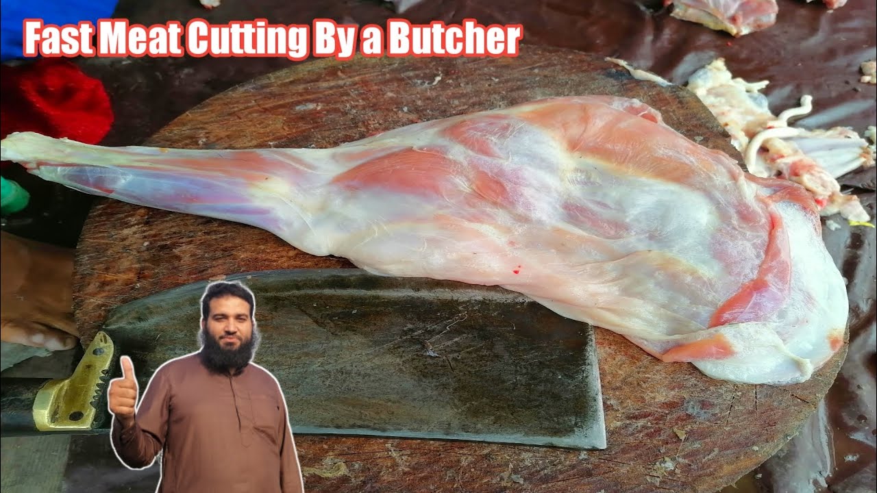 Fast mutton leg Cutting by a butcher | Meat Cutting | Man salwa food ...