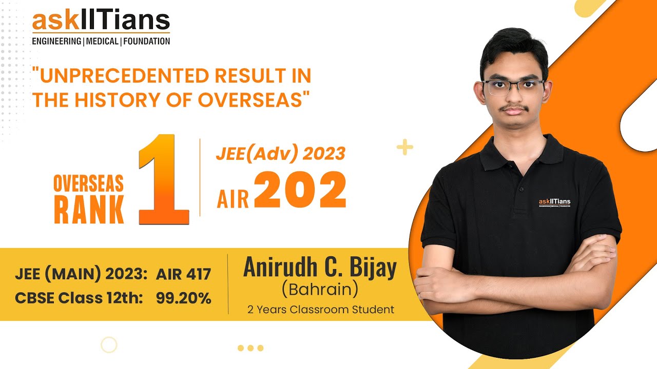Success Story of Anirudh.C.Bijay | JEE Main AIR 417 | JEE Advanced AIR ...